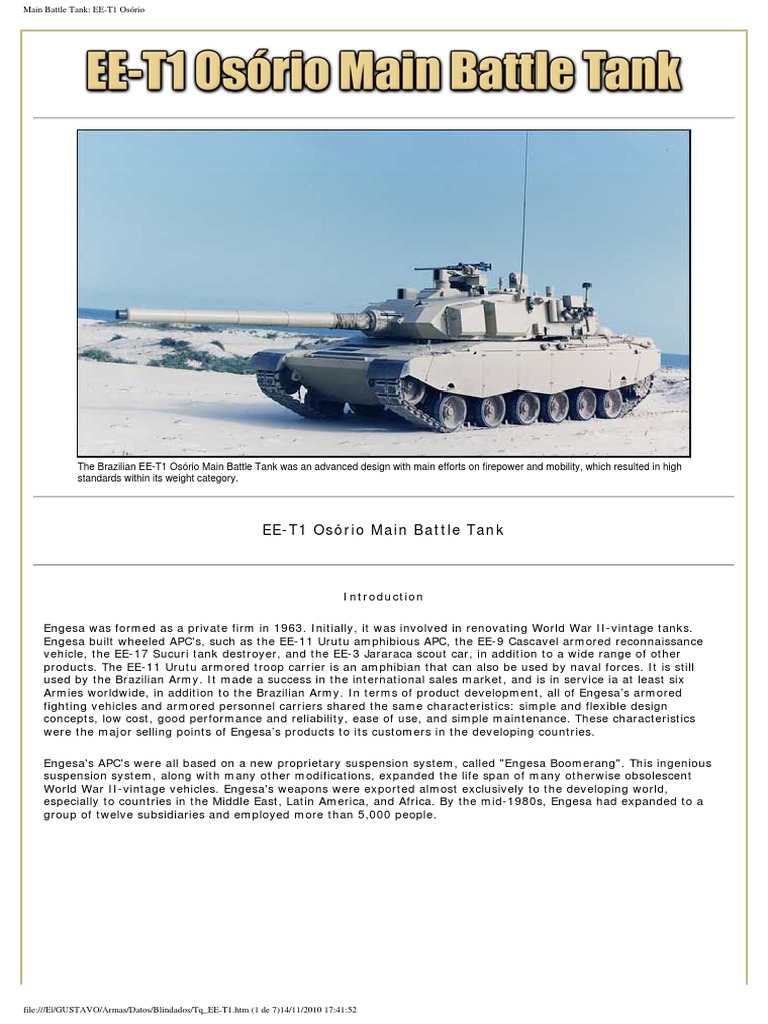 EE T1 Osório | PDF | Tanks | Armoured Fighting Vehicles