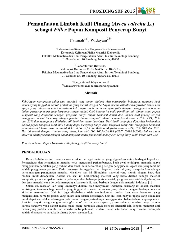 Pemanfaatan Limbah Kulit Pinang (Areca Catechu L.) Sebagai Filler Papan ...