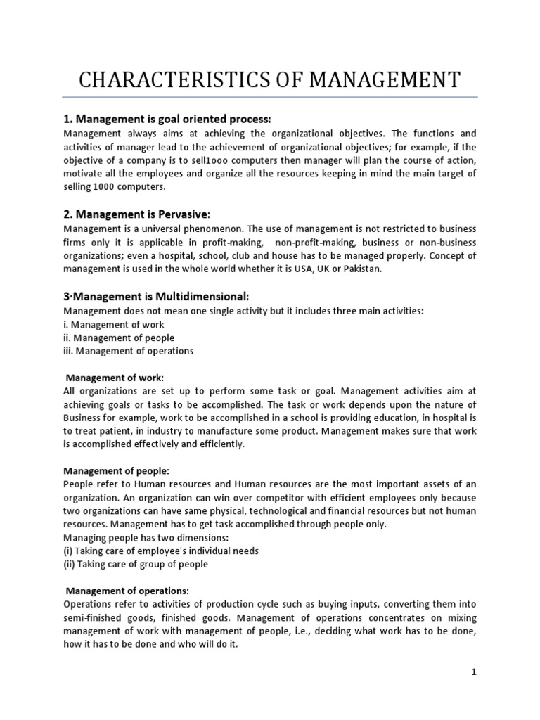 Key Characteristics of Management | PDF | Goal | Resource