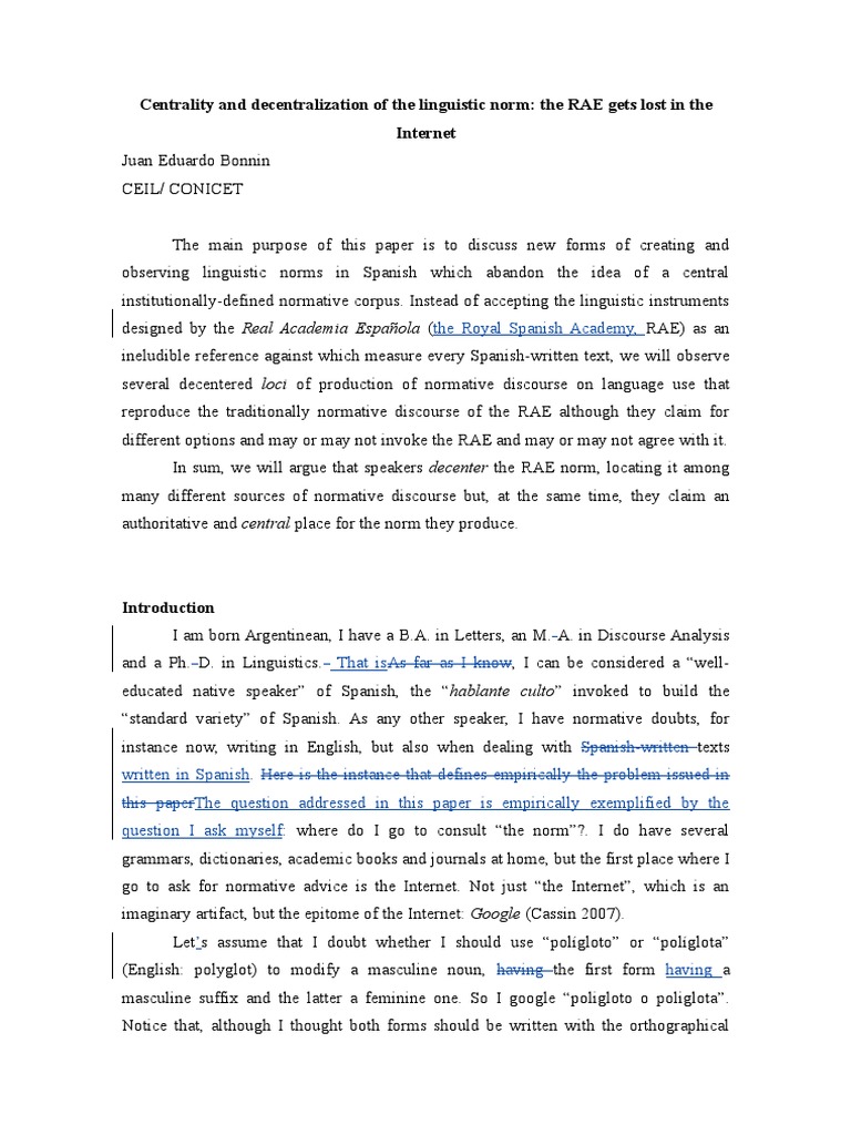 Centrality and Decentralization of The Linguistic Norm: The RAE Gets ...