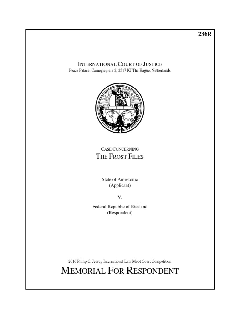 Respondent Memorial For Philip C. Jessup | PDF | International Law ...