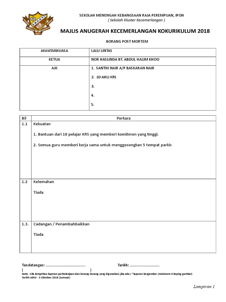 Borang Post Mortem Hari Anugerah | PDF