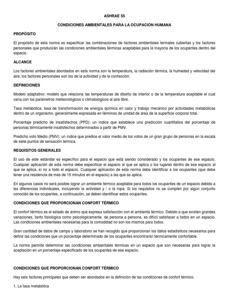 Resumen Ashrae 55 | PDF | Temperatura | Calor