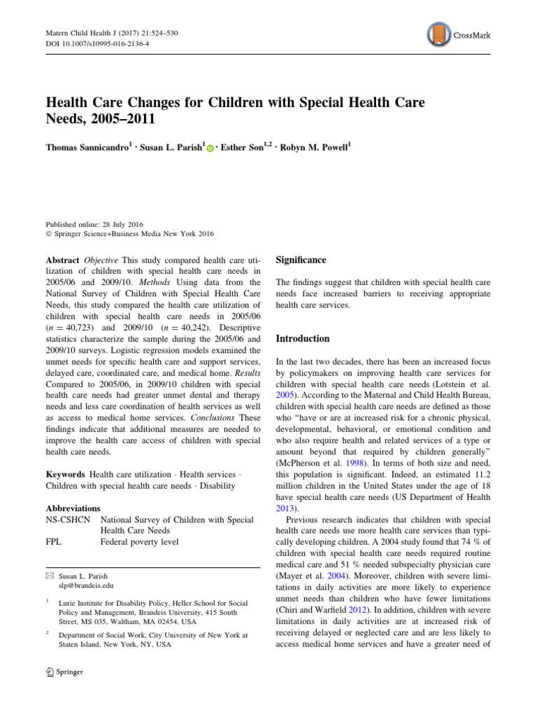 Health Care Changes For Children With Special Health Care | PDF ...