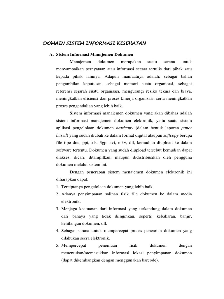 Domain Sistem Informasi Kesehatan 1 | PDF