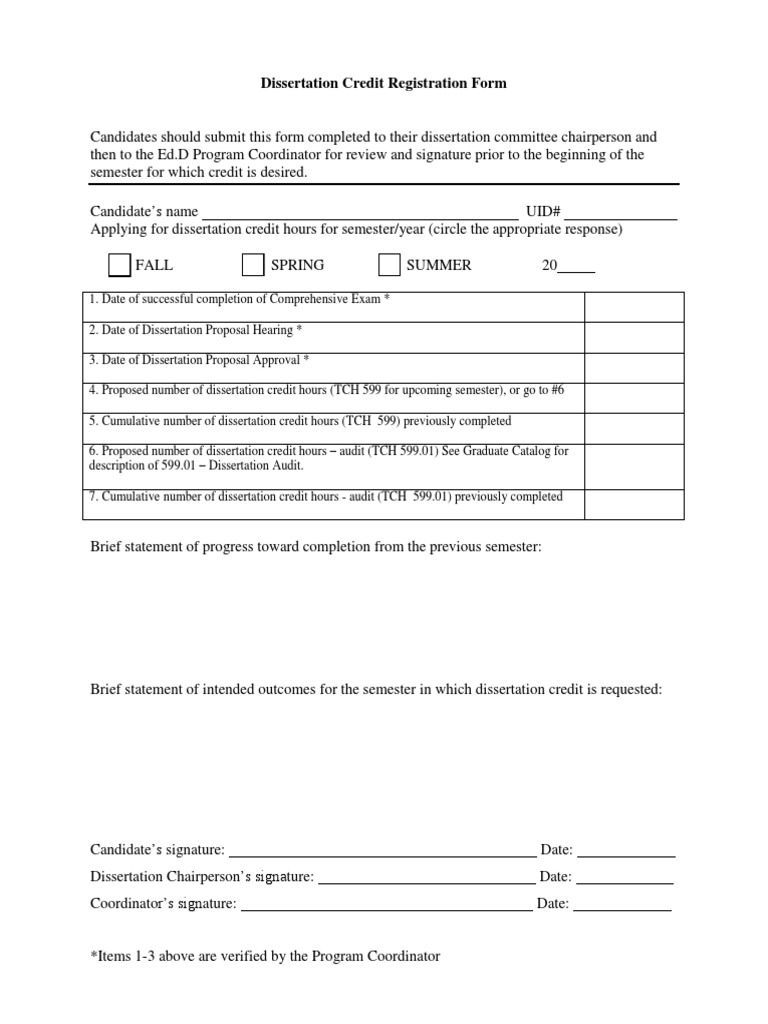 Dissertation Credit Registration Form | PDF