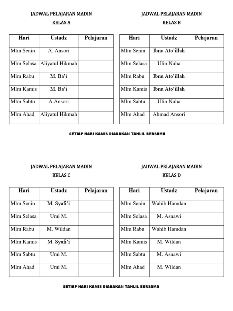 Jadwal Madin | PDF