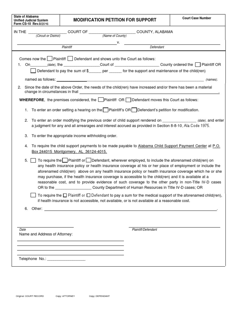 Modification Petition For Support | PDF | Child Support | Insurance