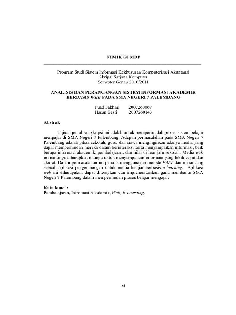Analisis Dan Perancangan Sistem Informasi Akademik Berbasis Web Pada Sma Negeri 7 Palembang PDF ...