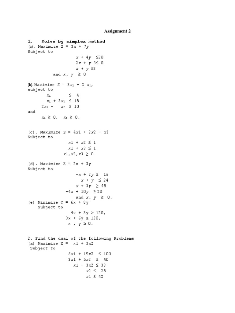 Assignment 2 1. Solve by Simplex Method | PDF | Applied Mathematics | Algorithms