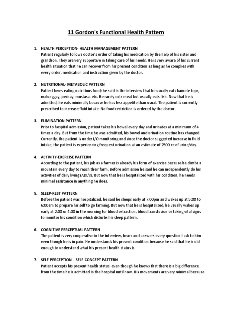 Gordon S Functional Assessment Pattern | Download Free PDF | Patient ...