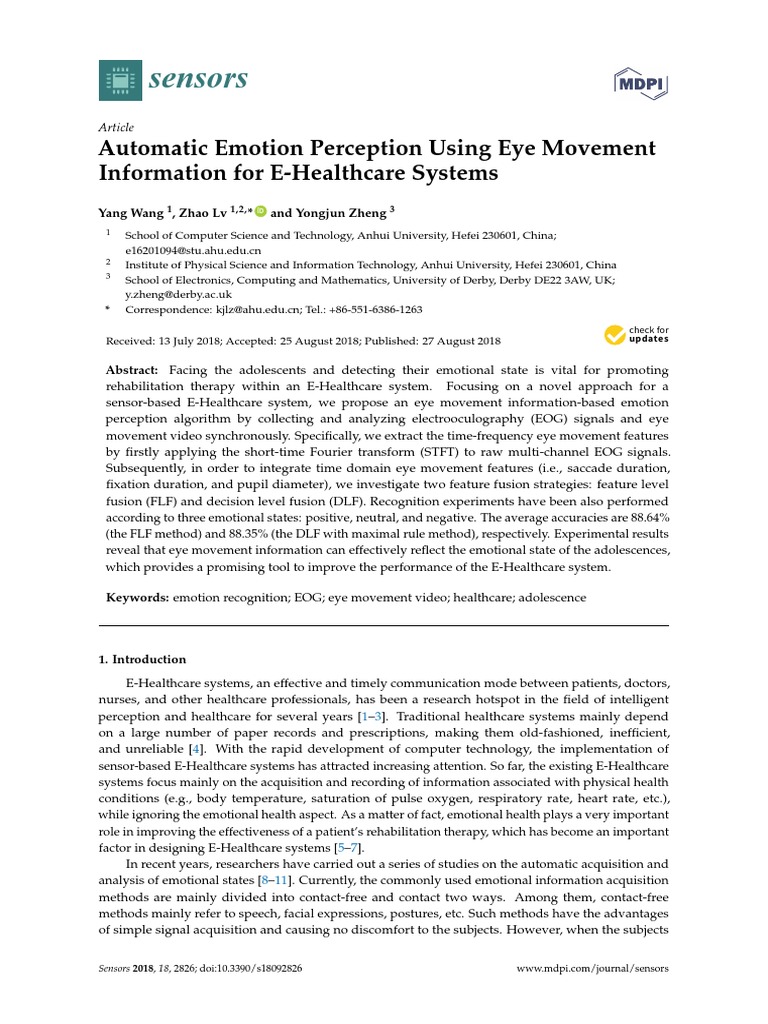 Sensors: Automatic Emotion Perception Using Eye Movement Information ...