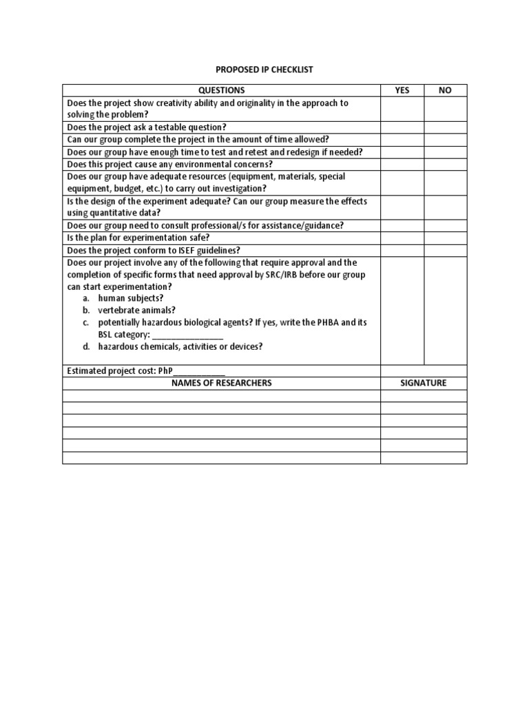 Proposed Ip Checklist Questions YES NO | PDF