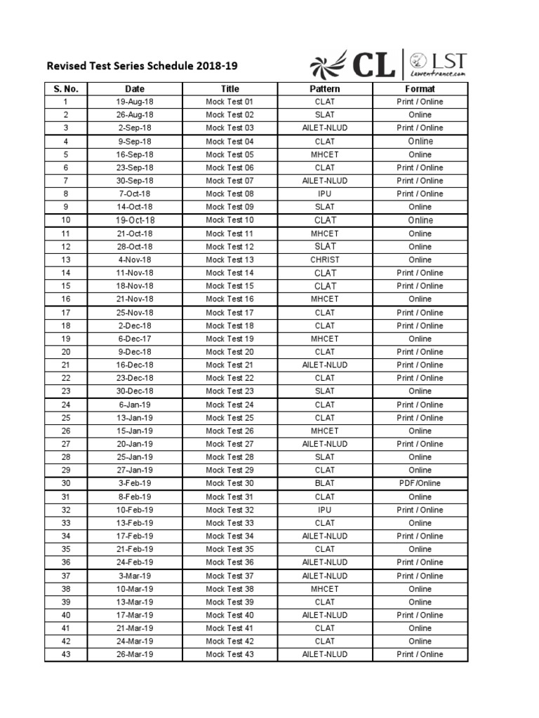 LST Test Series Schedule-2019 | PDF