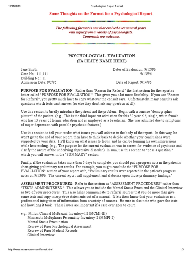 Psychological Report Format | Download Free PDF | Psychological ...