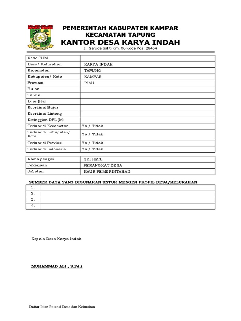 Data Profil Desa | PDF