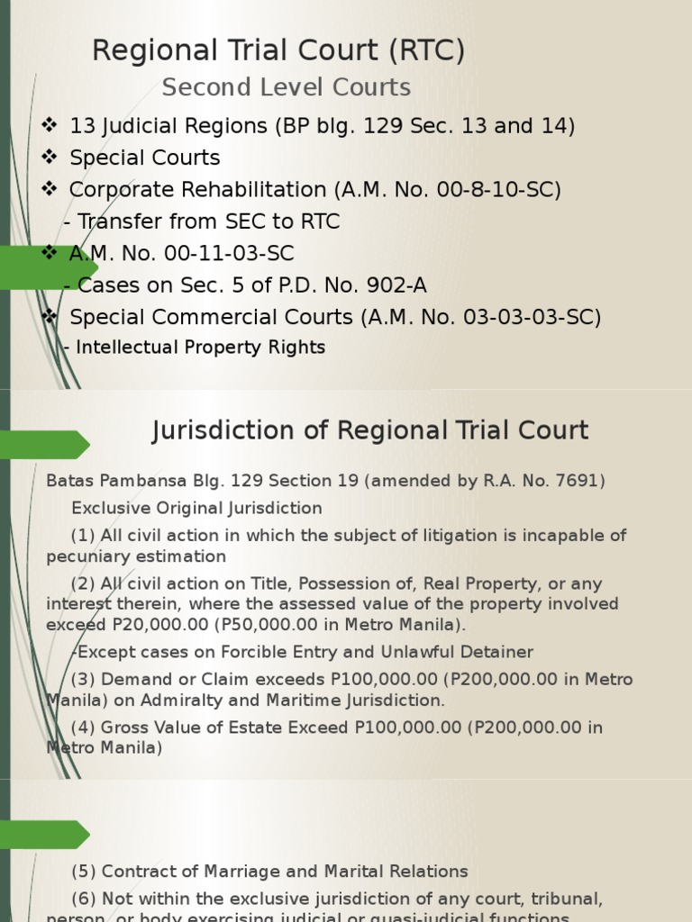 Regional Trial Court (RTC) : Second Level Courts | PDF | Public Law ...