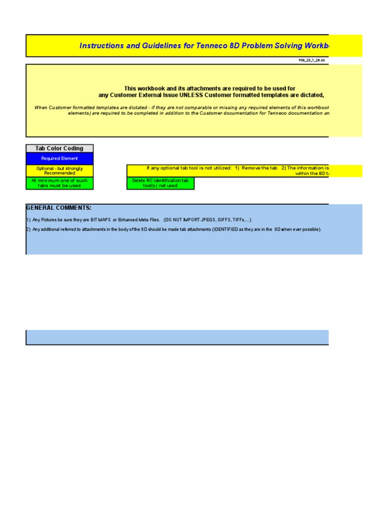 Instructions and Guidelines For Tenneco 8D Problem Solving Workbook ...