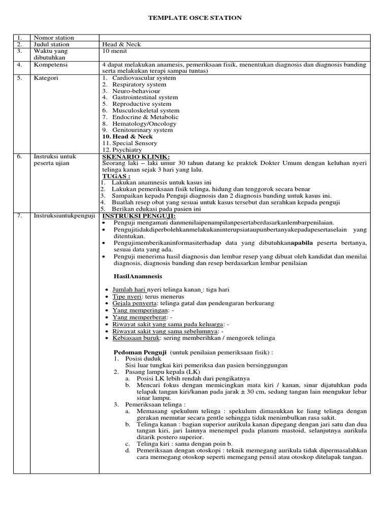 Head & Neck Examination OSCE Station Template | PDF