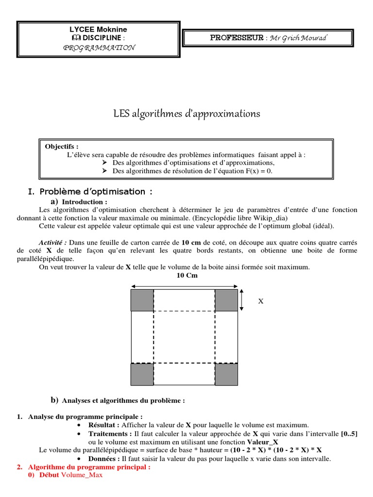 Chap07 Les Algorithmes D Approximations 1 | PDF | Zone | Optimisation ...