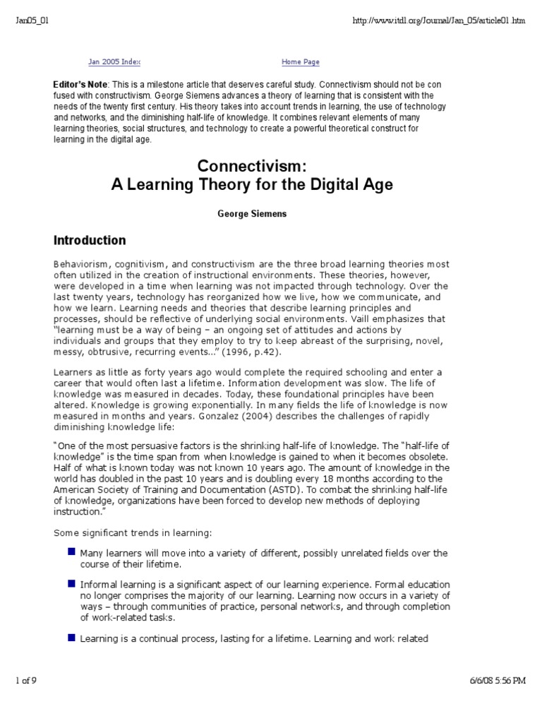 Connectivism: A Learning Theory For The Digital Age | PDF ...