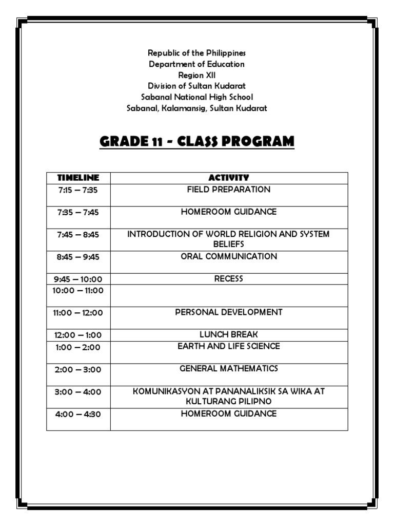 Grade 11 - Class Program: Timeline Activity | PDF