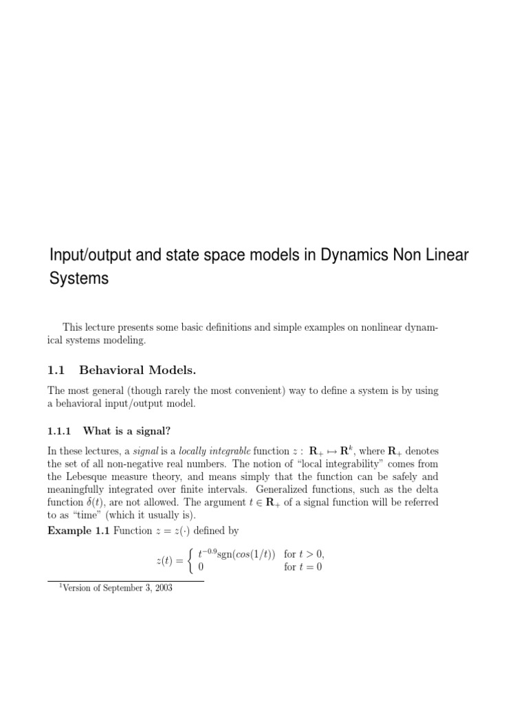 Input - Output - and - State - Space - Models - in Dynamics - Non - Linear - Systems PDF | PDF ...