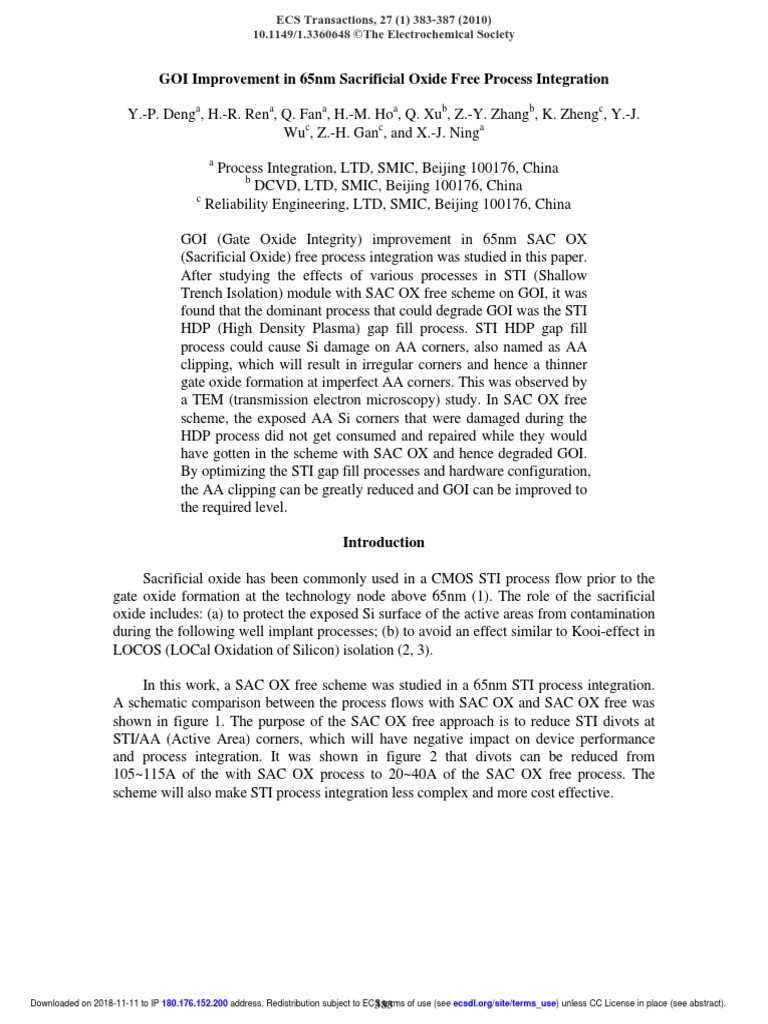 GOI Improvement in 65nm Sacrificial Oxide Free Process Integration ...