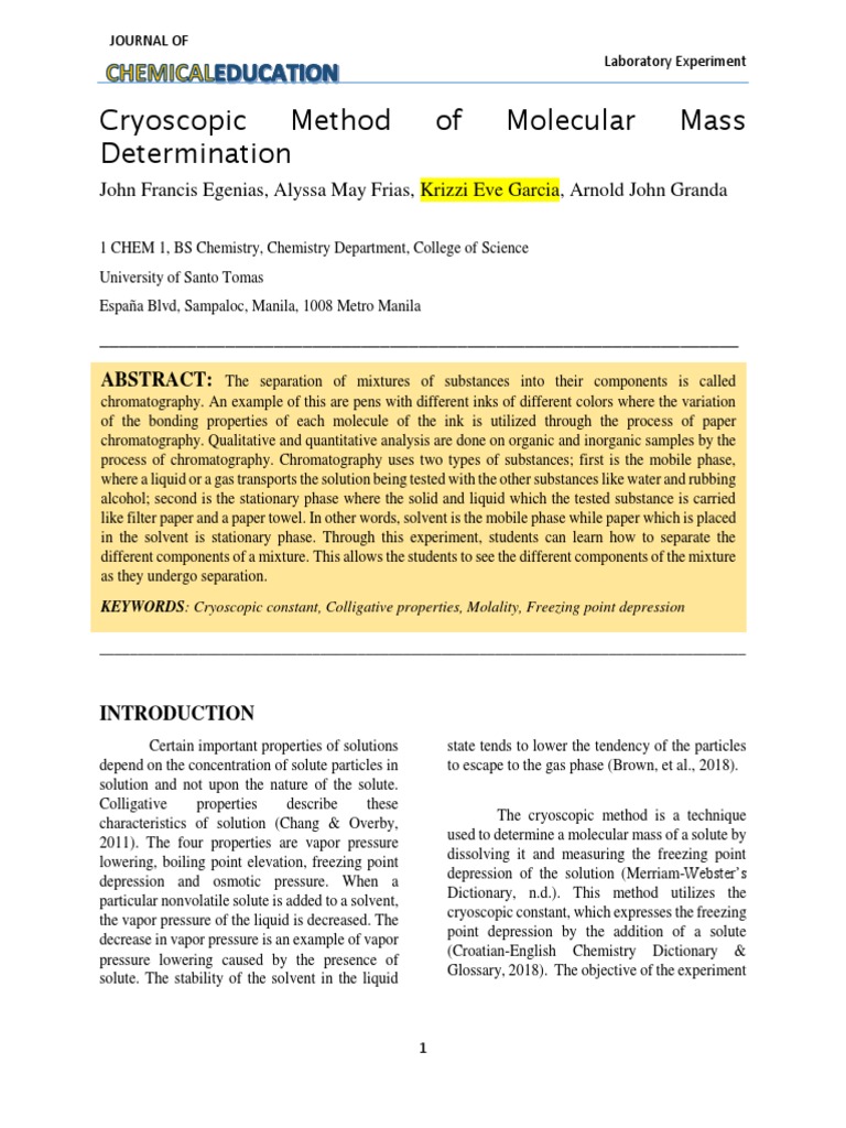 Cryoscopic Method of Molecular Mass Determination | PDF | Melting Point ...