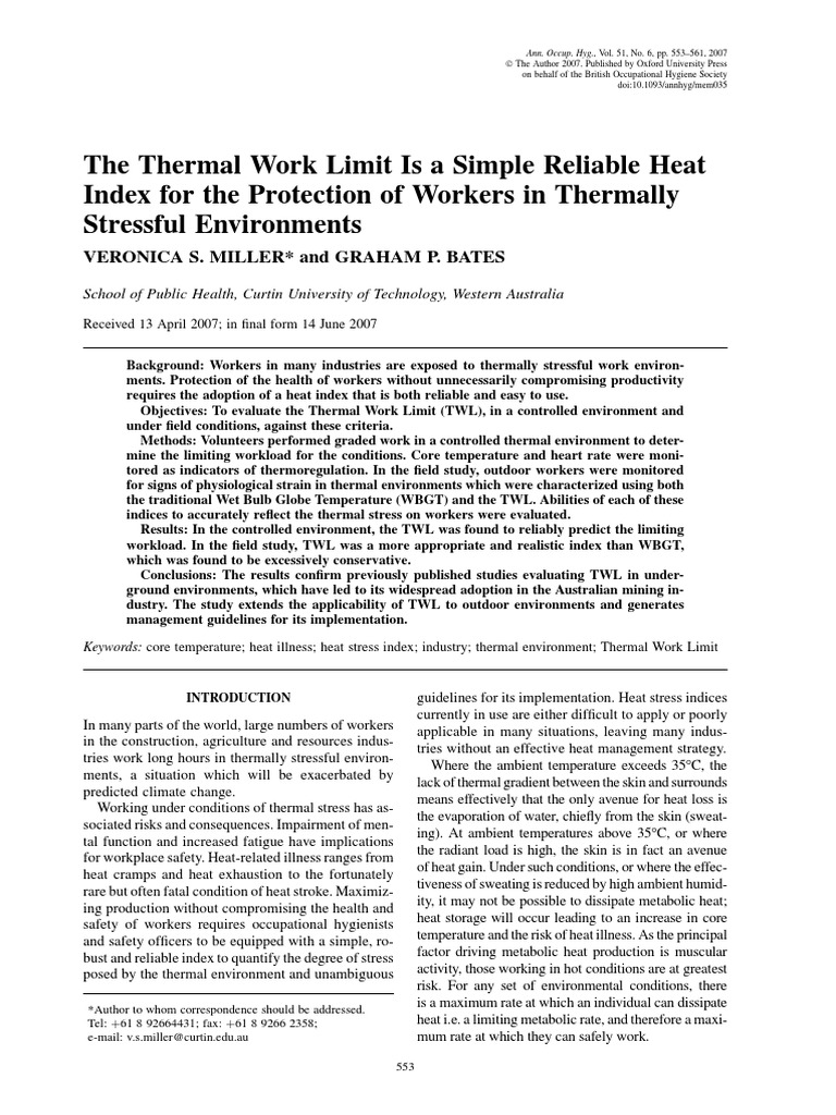 Thermal Work Limit | PDF | Hyperthermia | Heart Rate