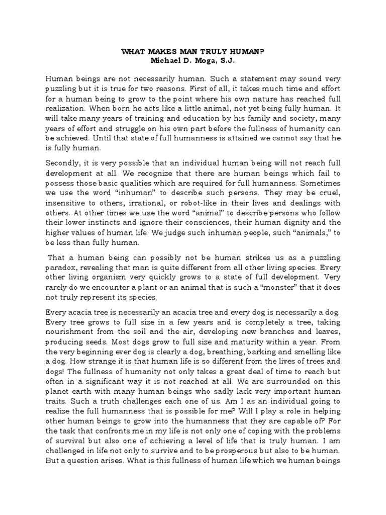 What Makes Man Truly Human? Michael D. Moga, S.J | PDF | Brahman | Tao