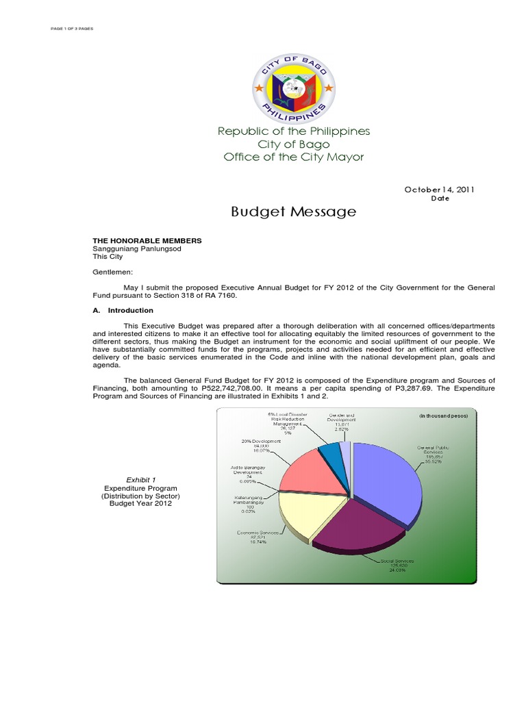 Bago City 2012 Budget Message | PDF | Taxes | Budget