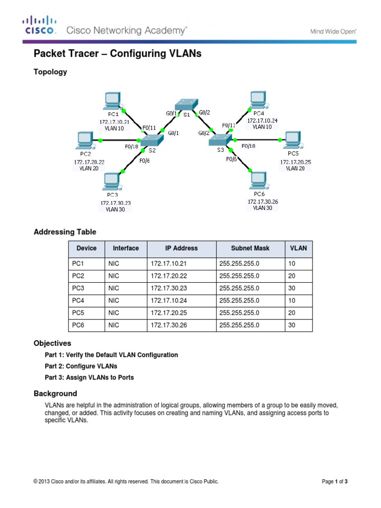 3.2.1.7 Packet Tracer - Configuring VLANs Instructions | PDF | Network Interface Controller ...