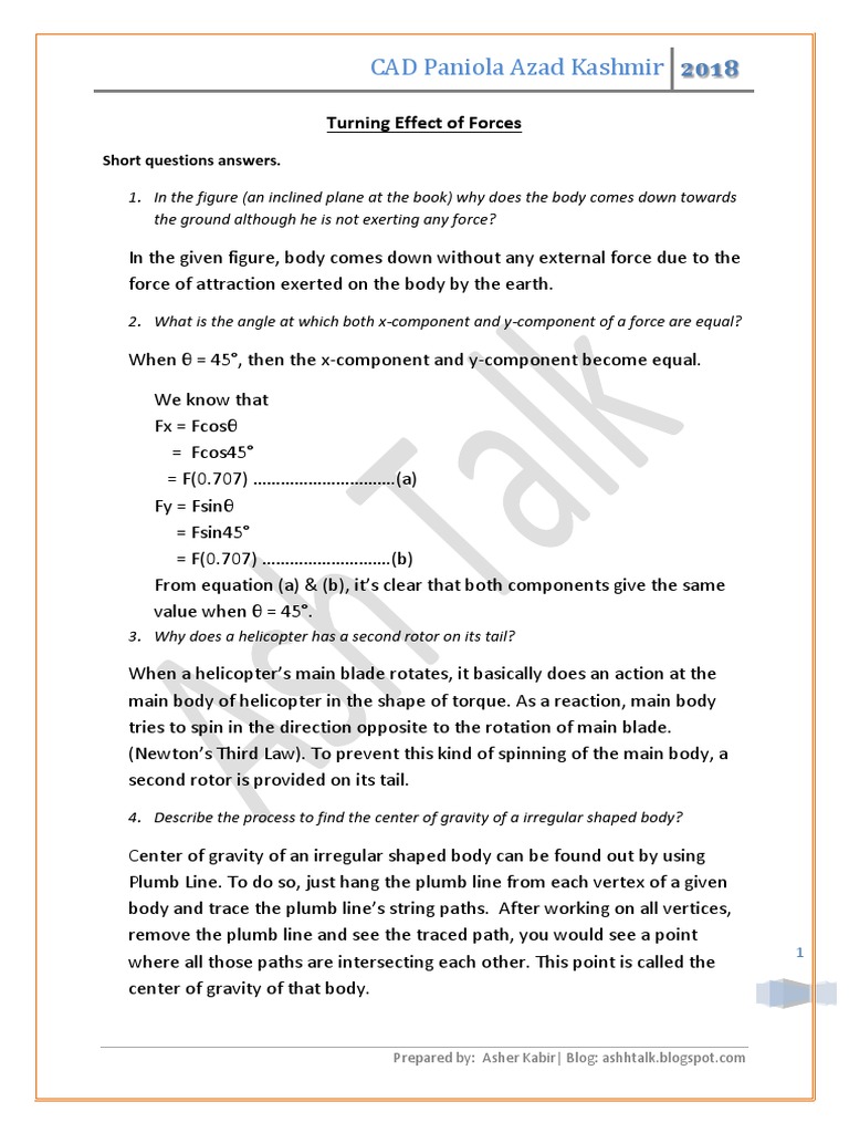 9th Class Physics Notes Chapter 4 Ajk | PDF | Center Of Mass | Force