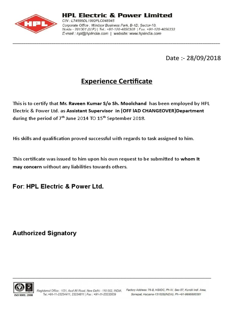 Experience Latter | PDF