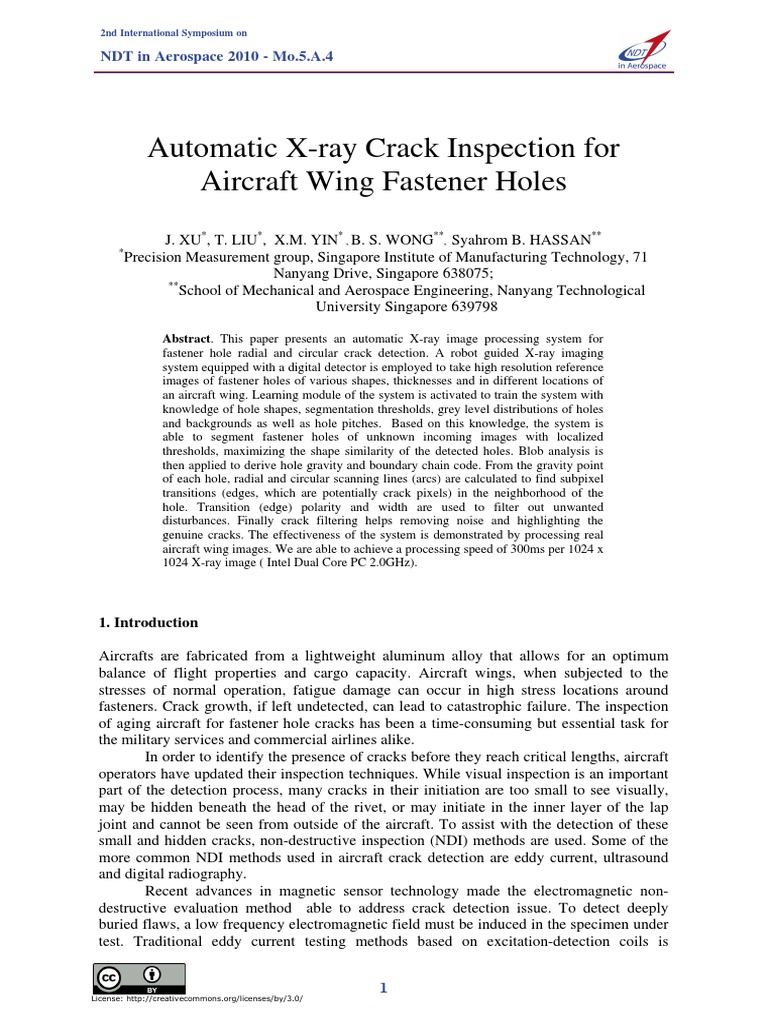 Automatic X-Ray Crack Inspection For Aircraft Wing Fastener Holes | PDF | Image Segmentation ...
