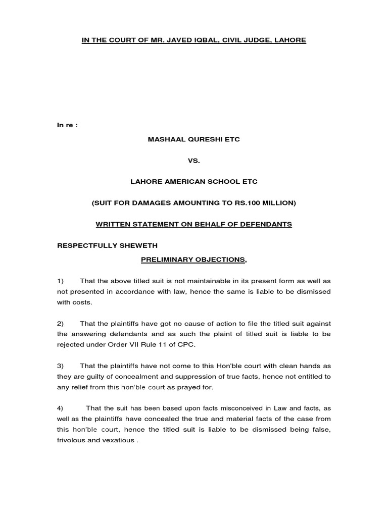 Written Statement | PDF | Lawsuit | Justice