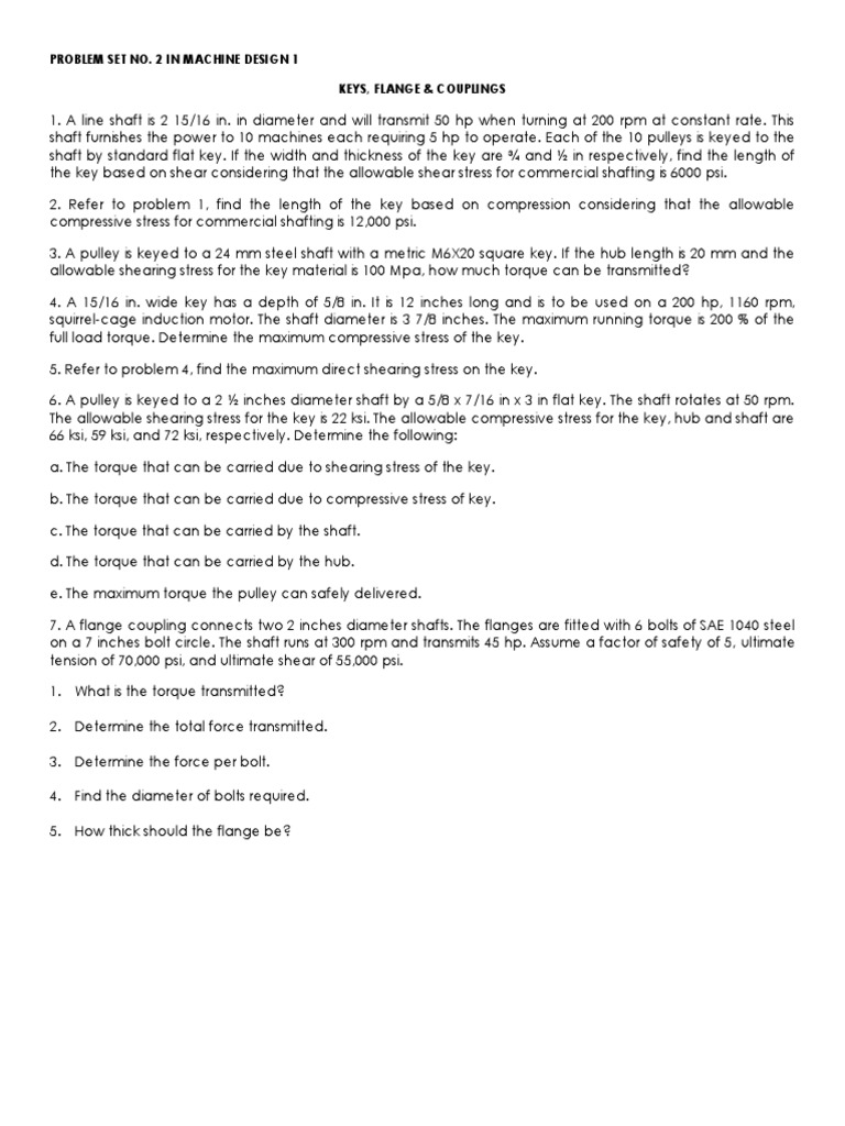 Problem Set 2 in Machine Design 1 | PDF