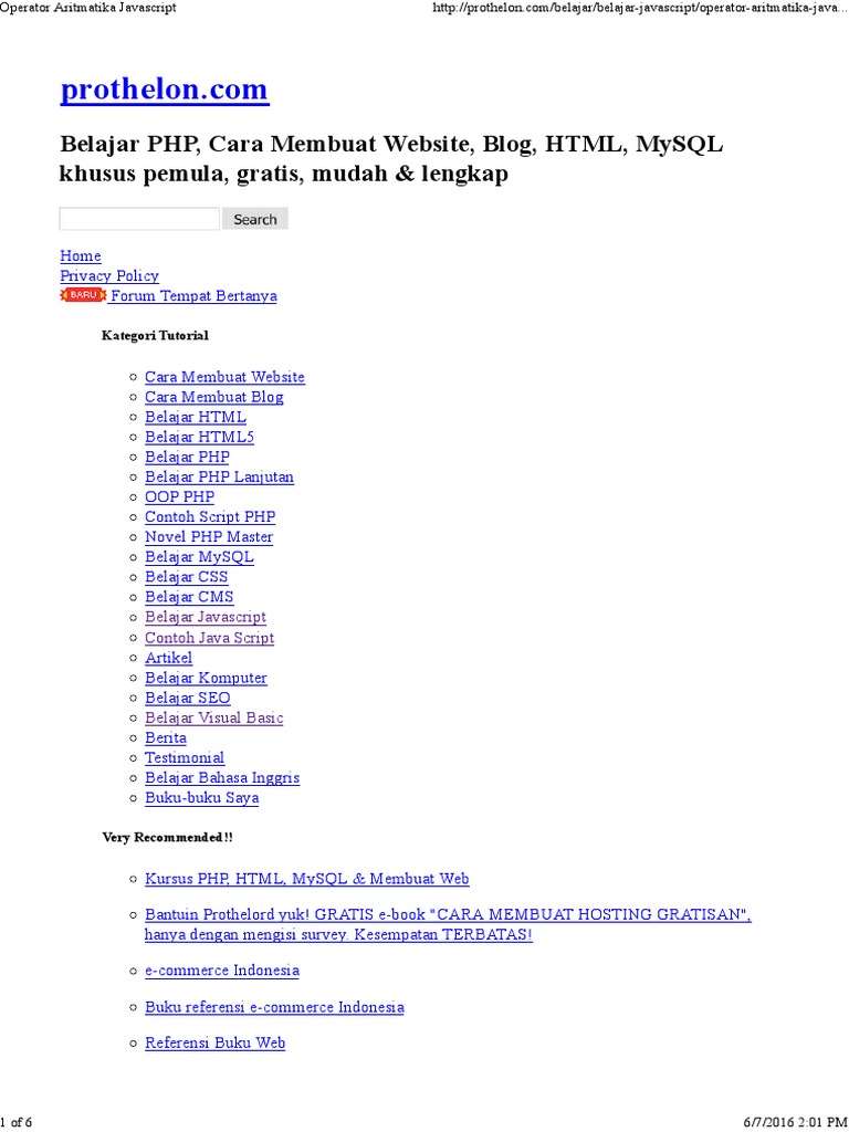 Operator Aritmatika Javascript | PDF