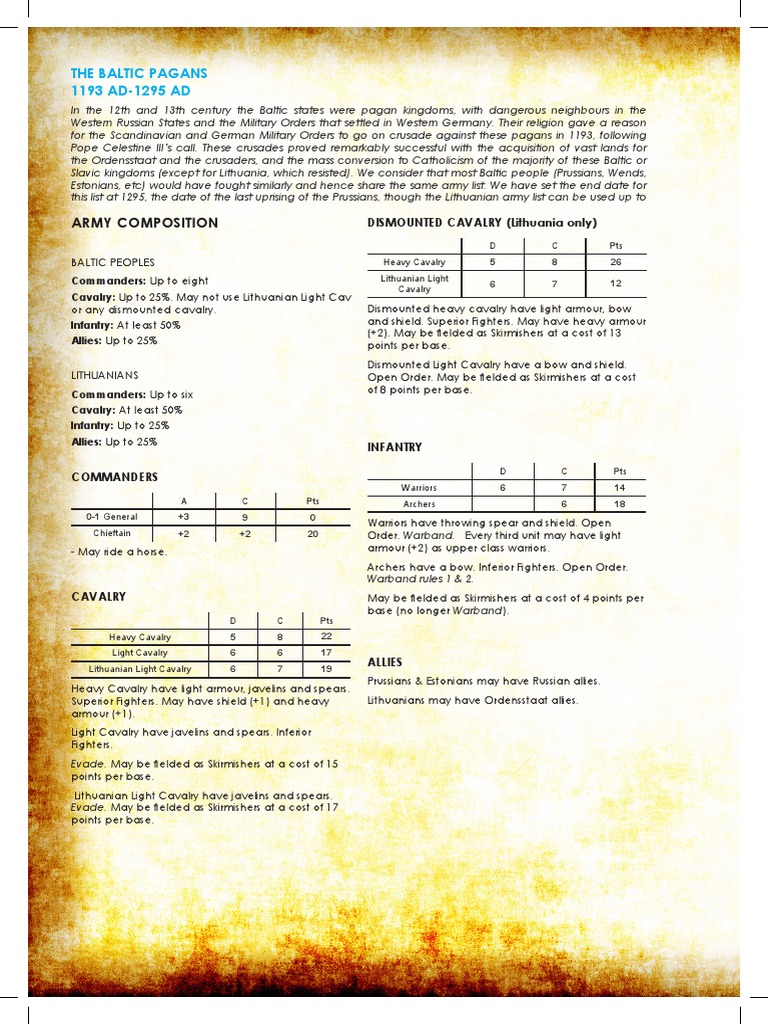 Army Composition: The Baltic Pagans 1193 AD-1295 AD | PDF | Cavalry ...