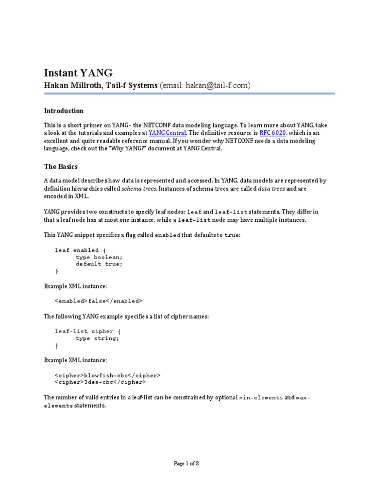 Introduction To The YANG Language | PDF | Xml Schema | Namespace