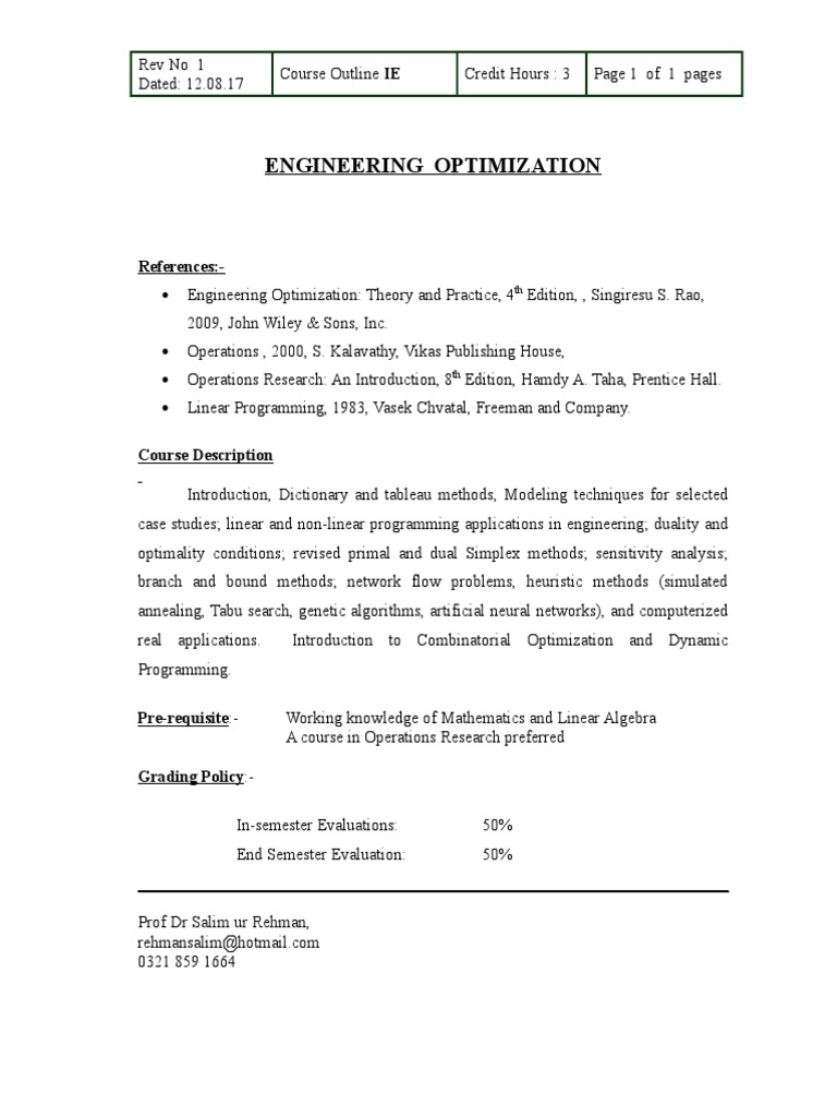 Engineering Optimization Outline | PDF | Mathematical Optimization ...