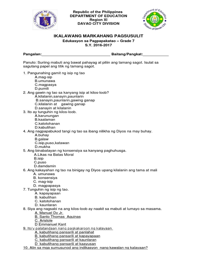EsP 7 TQs 2nd Quarter | PDF