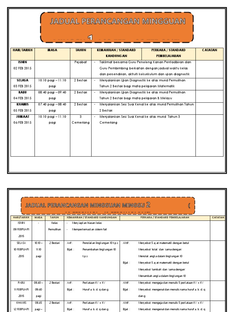 Jadual Perancangan Mingguan | PDF
