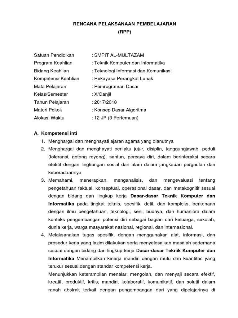 RPP KD 3.1 Pemrograman Dasar | PDF