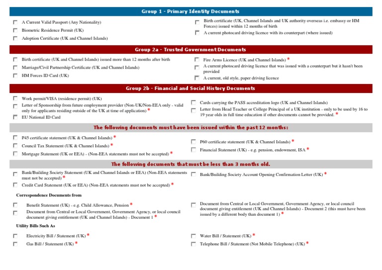 Group 1 - Primary Identity Documents: The Following Documents Must Have ...