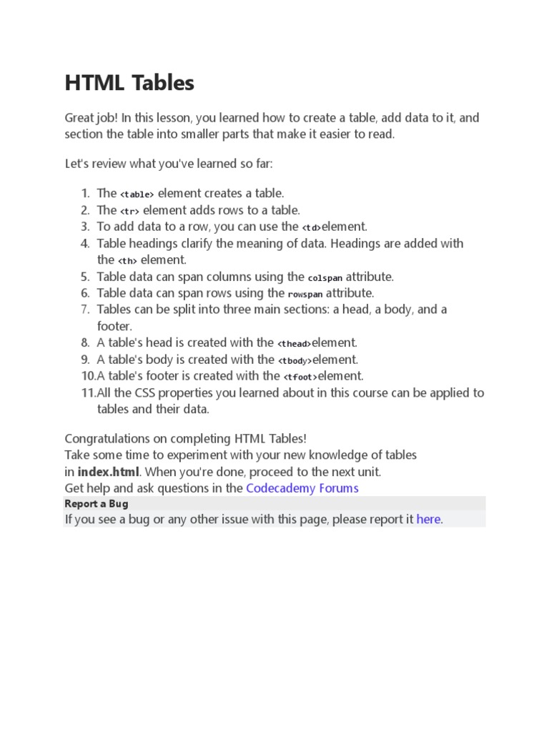 Html Tables Pdf