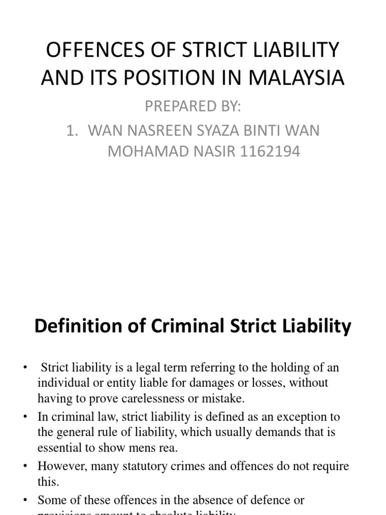 Offences of Strict Liability and Its Position in Malaysia | PDF