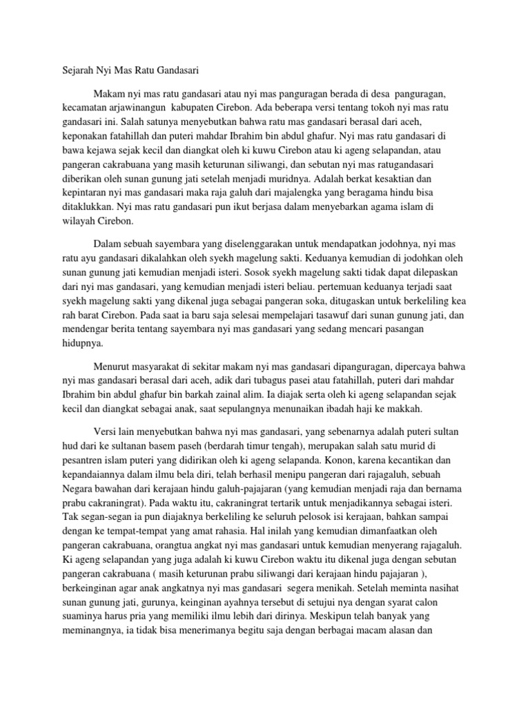 Sejarah Nyi Mas Ratu Gandasari | PDF | Sejarah | Agama & Spiritualitas