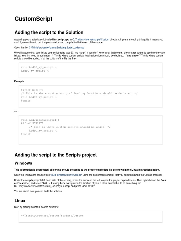 Integrating Custom Scripts in TrinityCore | PDF | Computer File | Computer Programming